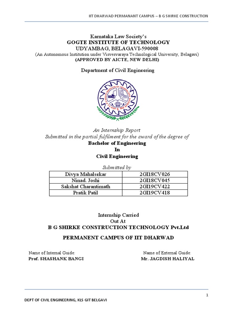BG Shirke Construction Iit Dharwad Internship | PDF | Concrete | Lawn