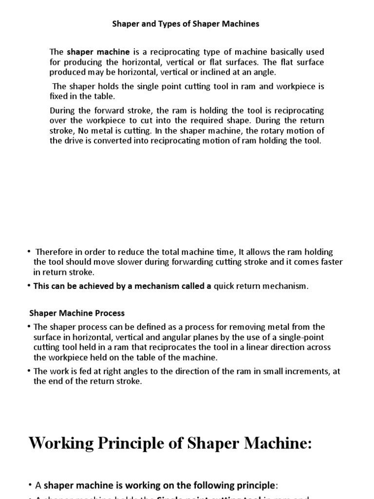 Shaper and Types of Shaper Machines | PDF | Equipment | Tools