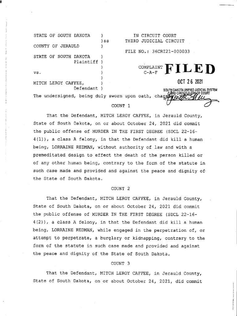 Mitch Caffee Charges Redacted | PDF