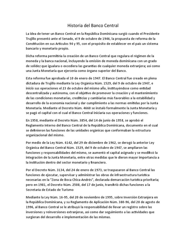 Historia y Evolucion Del Banco Central RD | PDF | Bancos | República ...