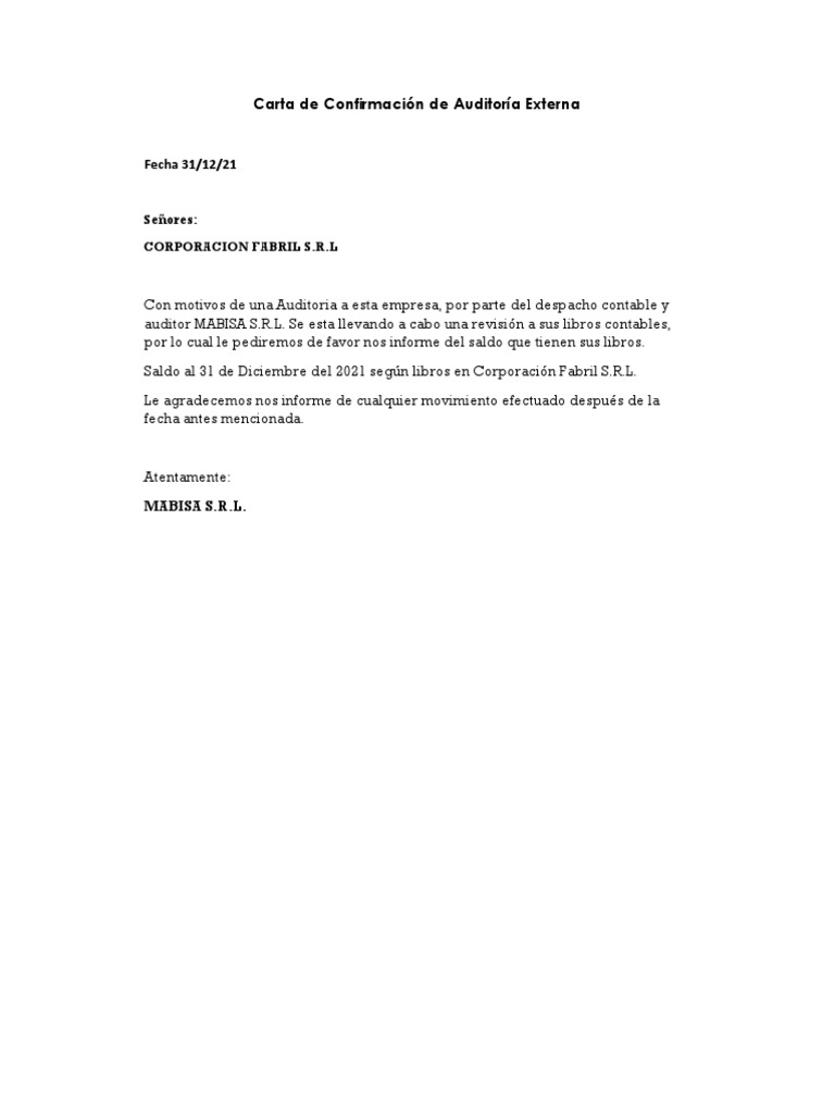 Carta de Confirmacion | PDF