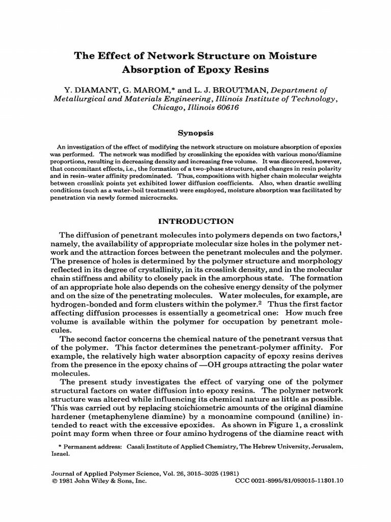 The Effect of Network Structure On Moisture Absorption of Epoxy Resins ...