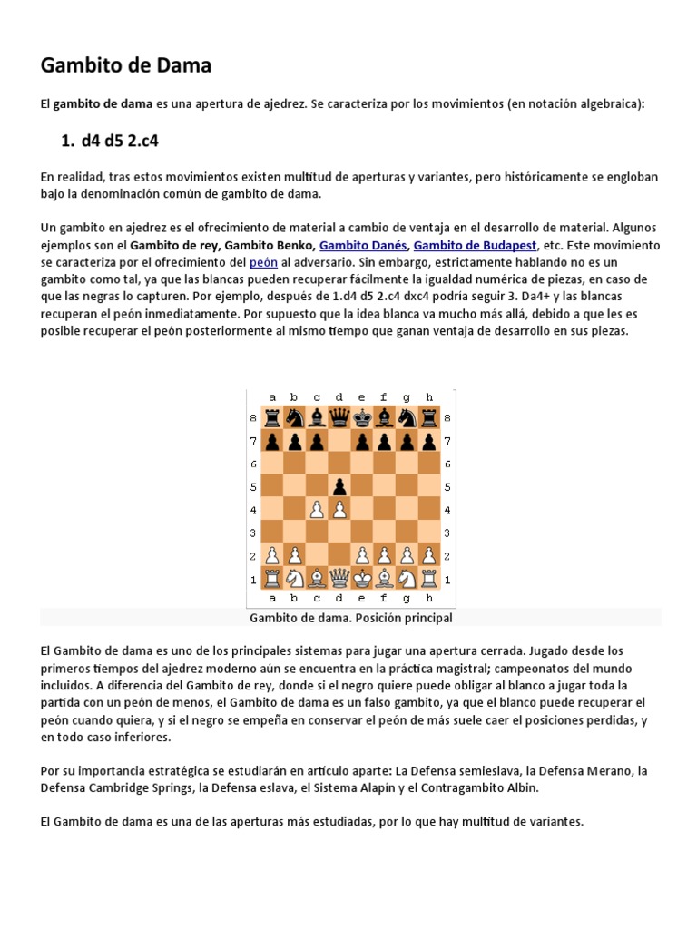 C - Gambito de Dama | PDF | Aperturas de ajedrez | Juegos de mesa