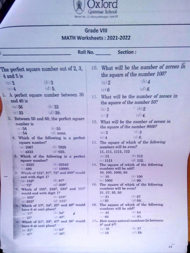 Grade VLLL: MATH Worksheets: 2021-2022 | PDF | Discrete Mathematics ...