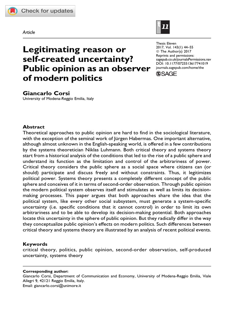 Legitimating Reason or Self-Created Uncertainty? Public Opinion As An ...