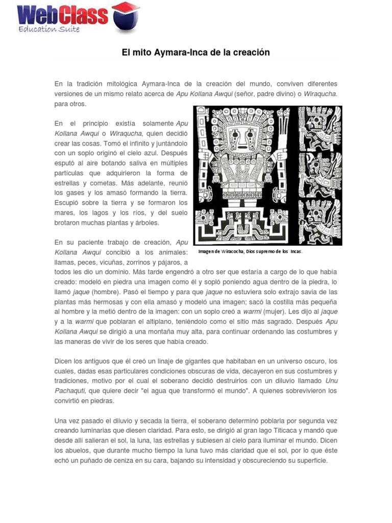 El Mito Aymara Inca de La Creacion | PDF | Mitos de la creación ...