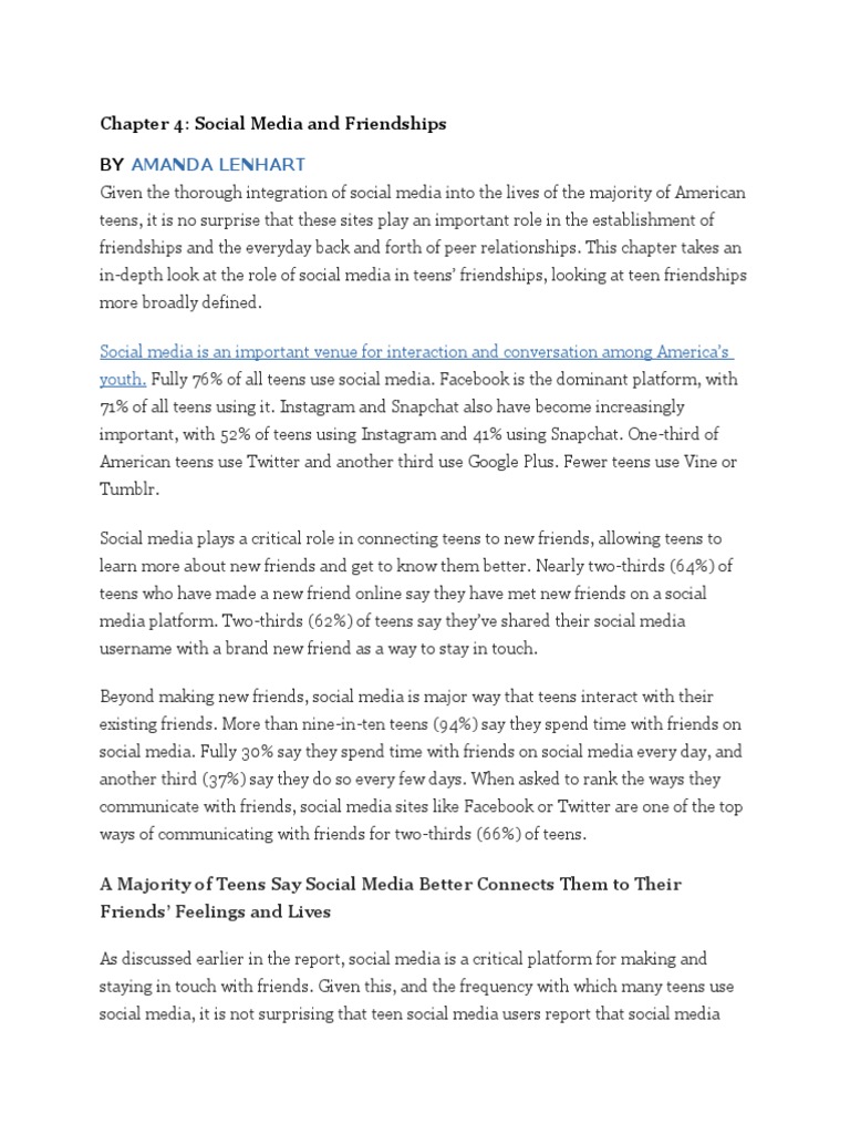 Chapter 4 - Social Media and Friendships | PDF | Social Media | Popular ...