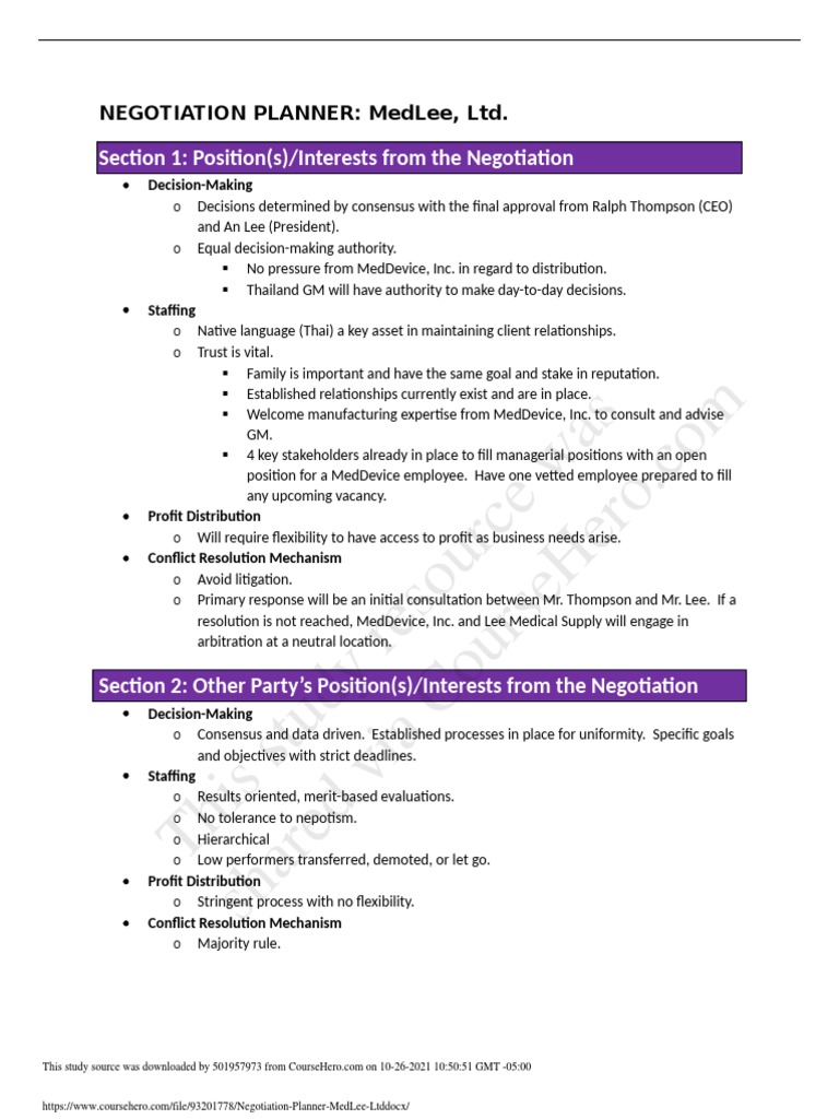 Negotiation Planner MedLee LTD | PDF | Swot Analysis | Reputation