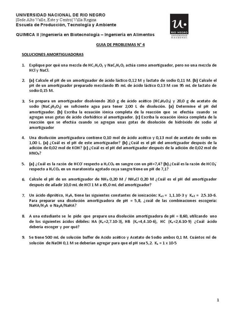Guía de Problemas: Soluciones Amortiguadoras | PDF | Solución tampón | Ph