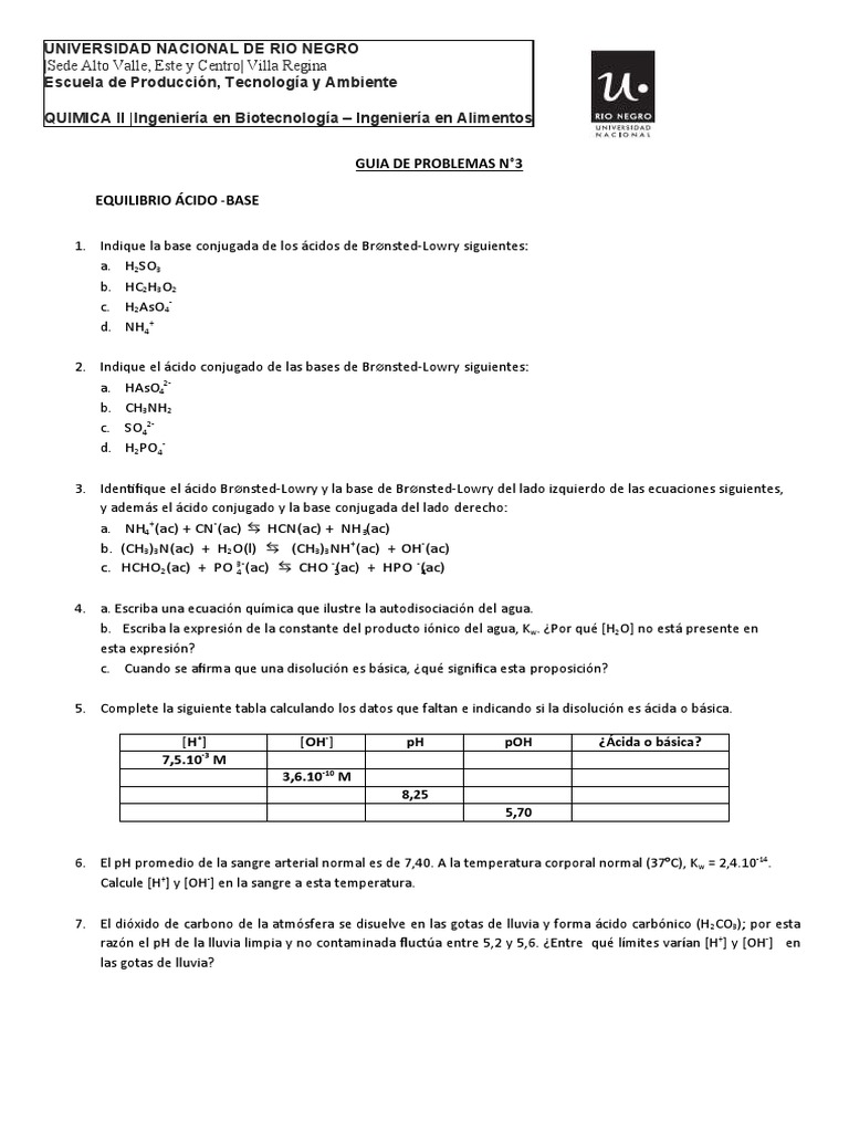 Problemas de Equilibrio Ácido-Base | PDF | Ácido | Ph