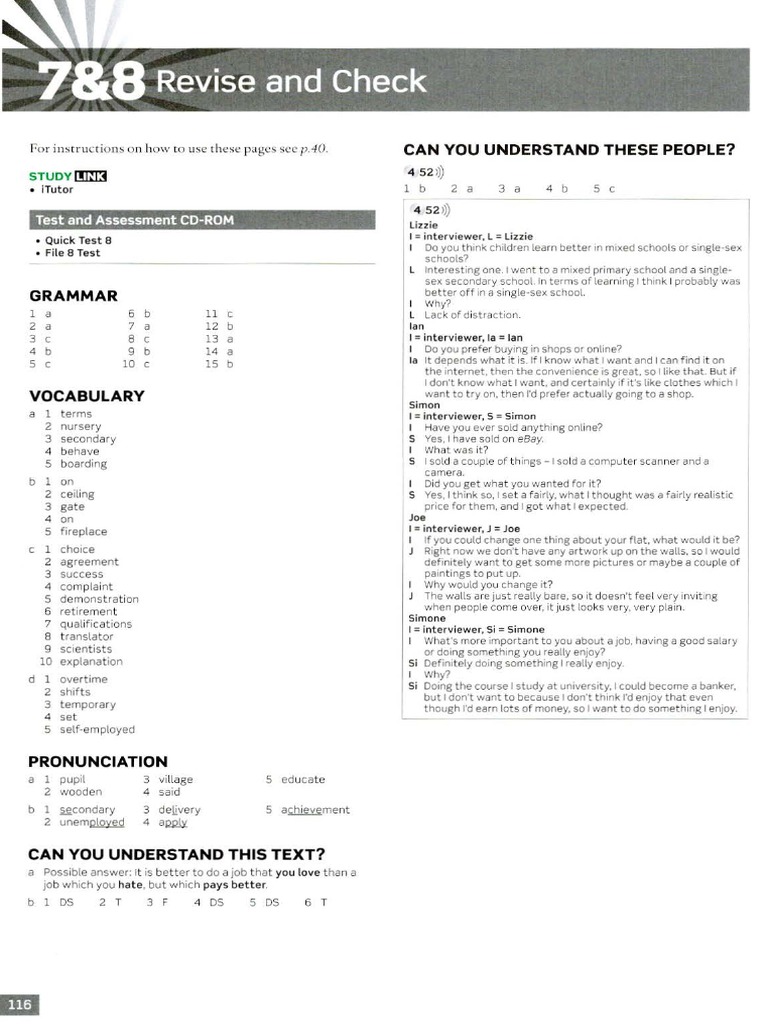 Answer Keys For 7-8 Revisecheck | PDF