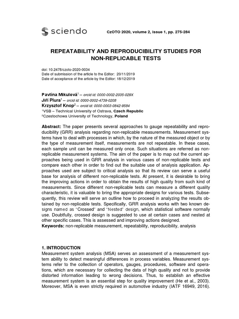 Repeatability and Reproducibility Studies For Non | PDF | Analysis Of ...