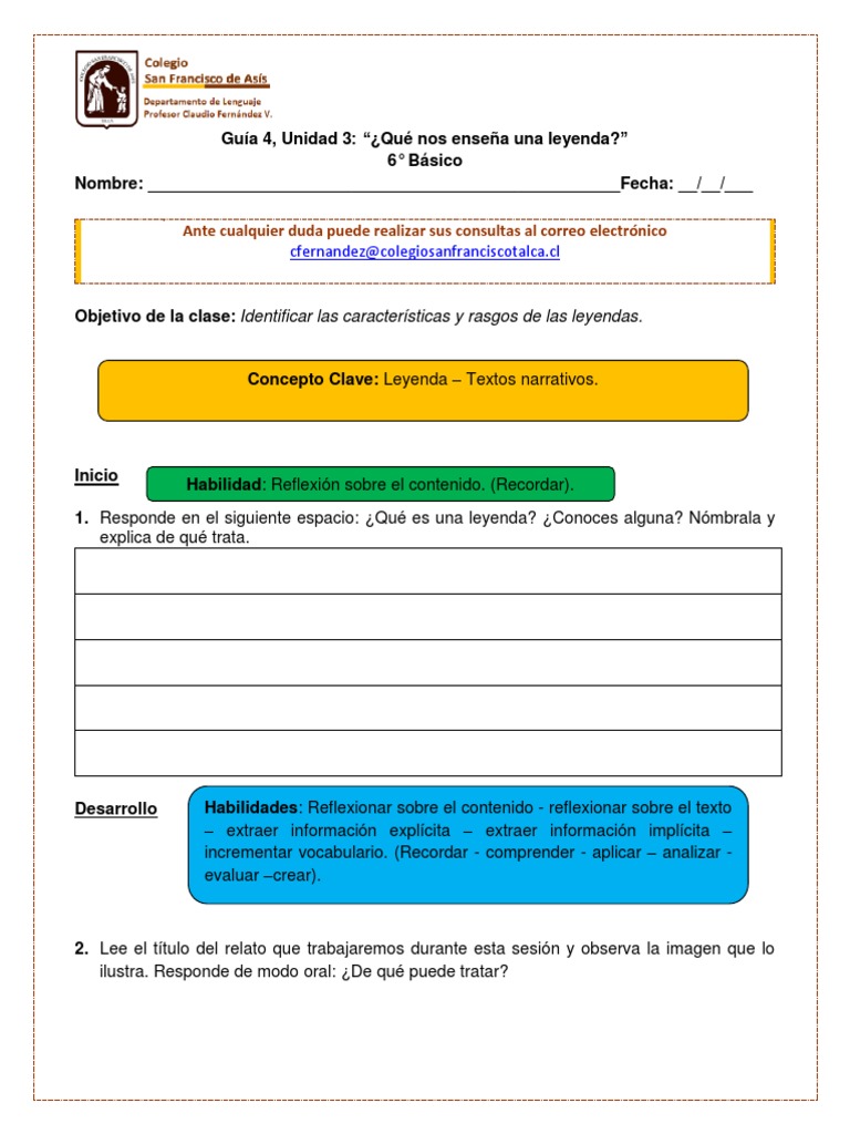 6° Unidad 3, Guía 4 - Leyenda de La Serena | PDF