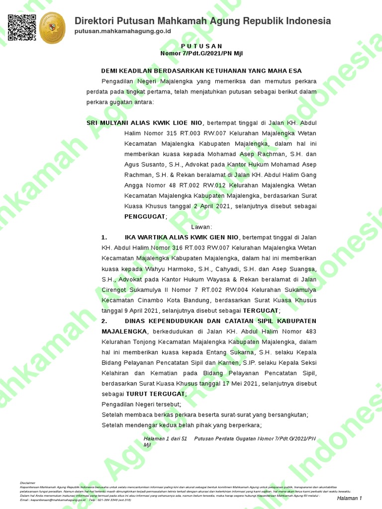 Putusan 7 PDT.G 2021 PN MJL 20211002 | PDF