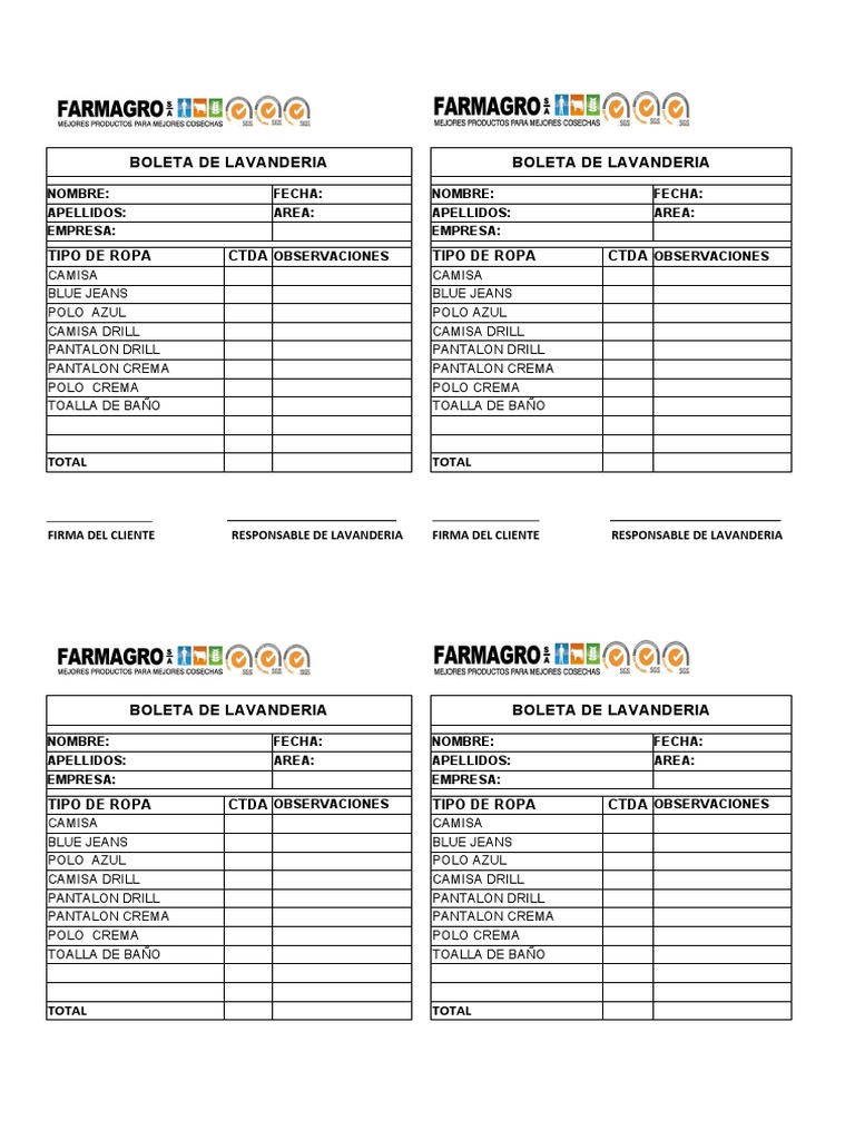 Lavanderia boleta ropa limpieza | PDF