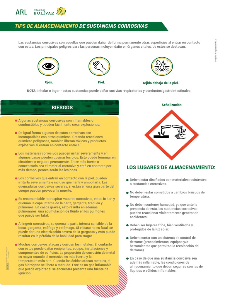 Tips Almacenamiento Sustancias Corrosivas | PDF | Química | Materiales