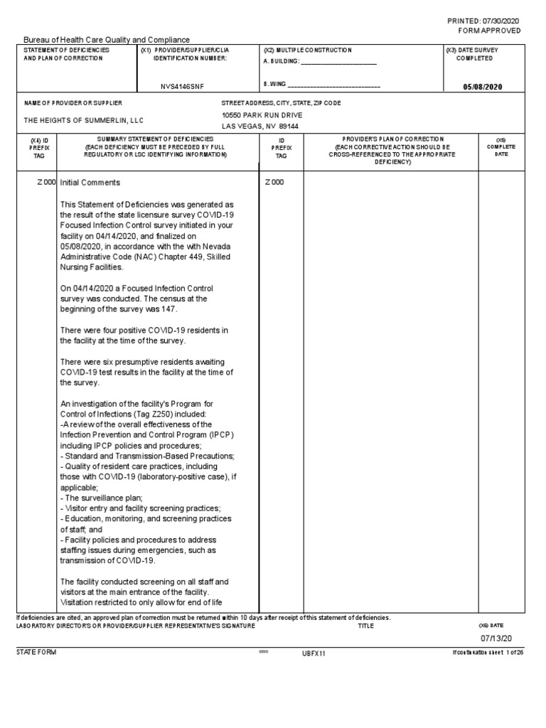 Heights of Summerlin Statement of Deficiencies | PDF | Personal ...