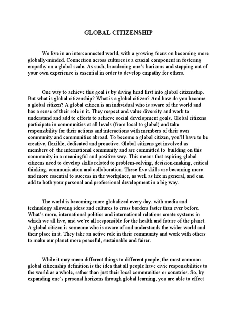 Global Citizenship | PDF | Community | Citizenship