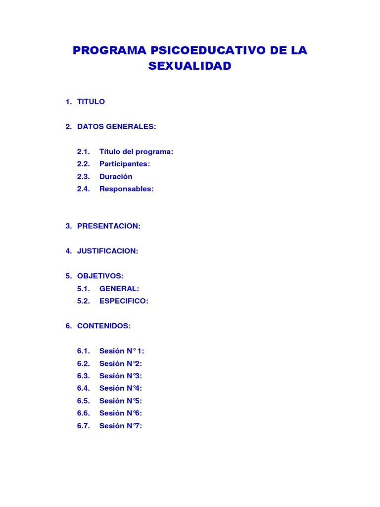 Programa Psicoeducativo de La Sexualidad | PDF