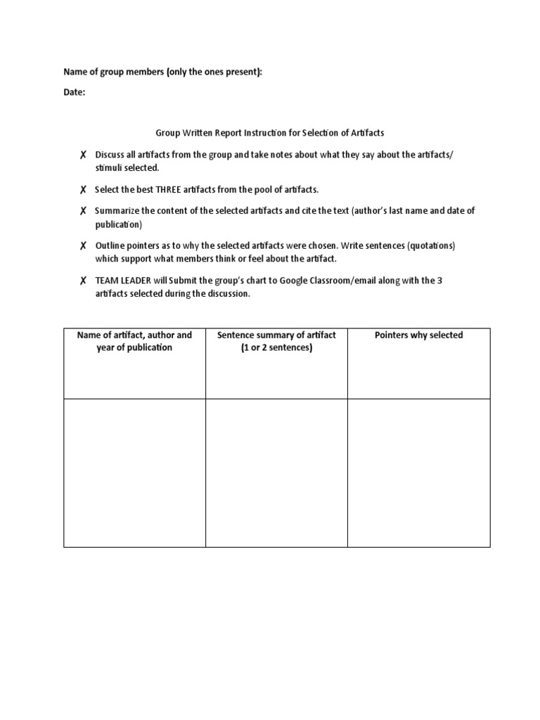 Instructions For Selection of Artifacts | PDF