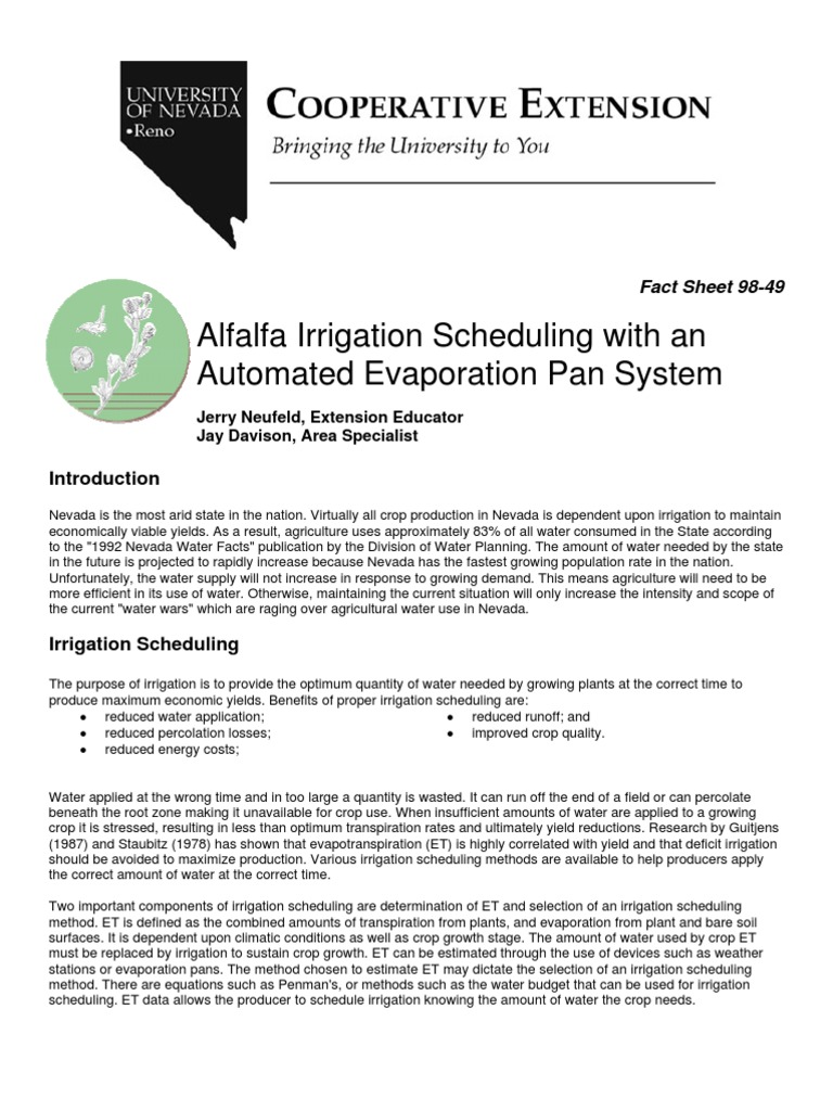 Alfalfa Irrigation Scheduling With An Automated Evaporation Pan System ...