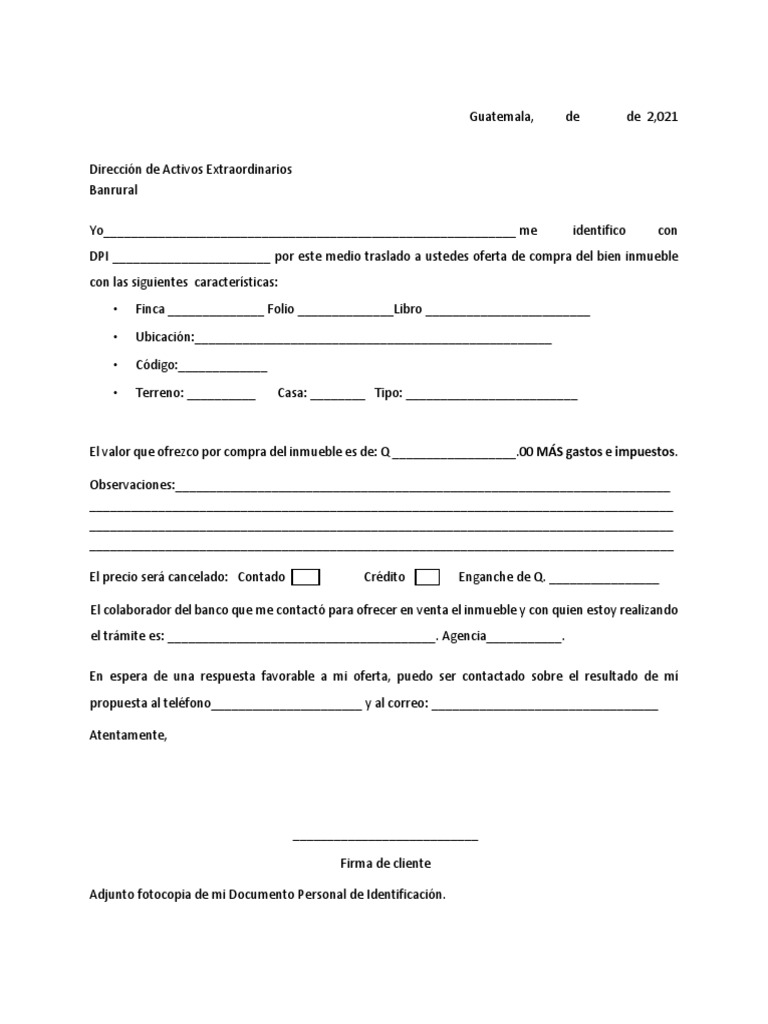 Formato Carta de Oferta - 2021 | PDF