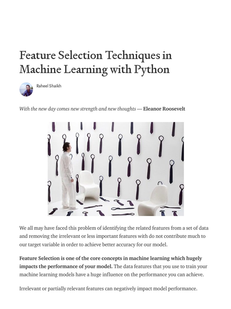 Feature Selection Techniques In Ml With Python 1 Pdf Machine