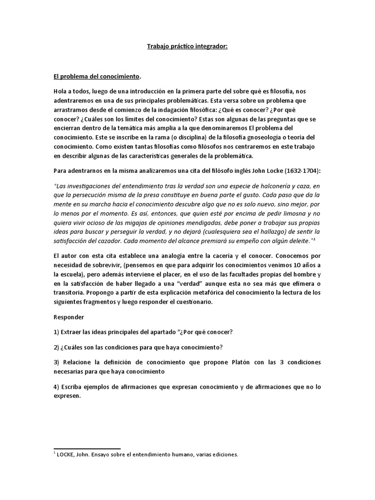Trabajo Integrador de Filosofía #2 | PDF | Conocimiento | Empirismo