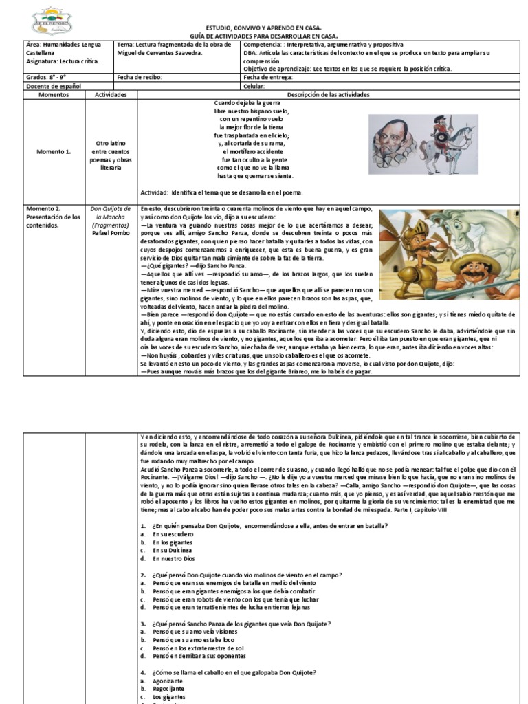Actividades de Lectura Crítica en Casa | PDF | Don Quijote