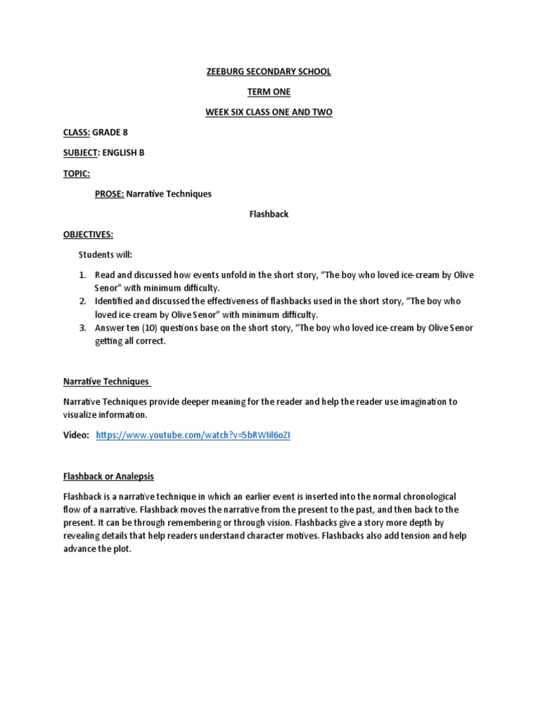 Grade 8 English: Flashback in Prose | PDF | Narrative