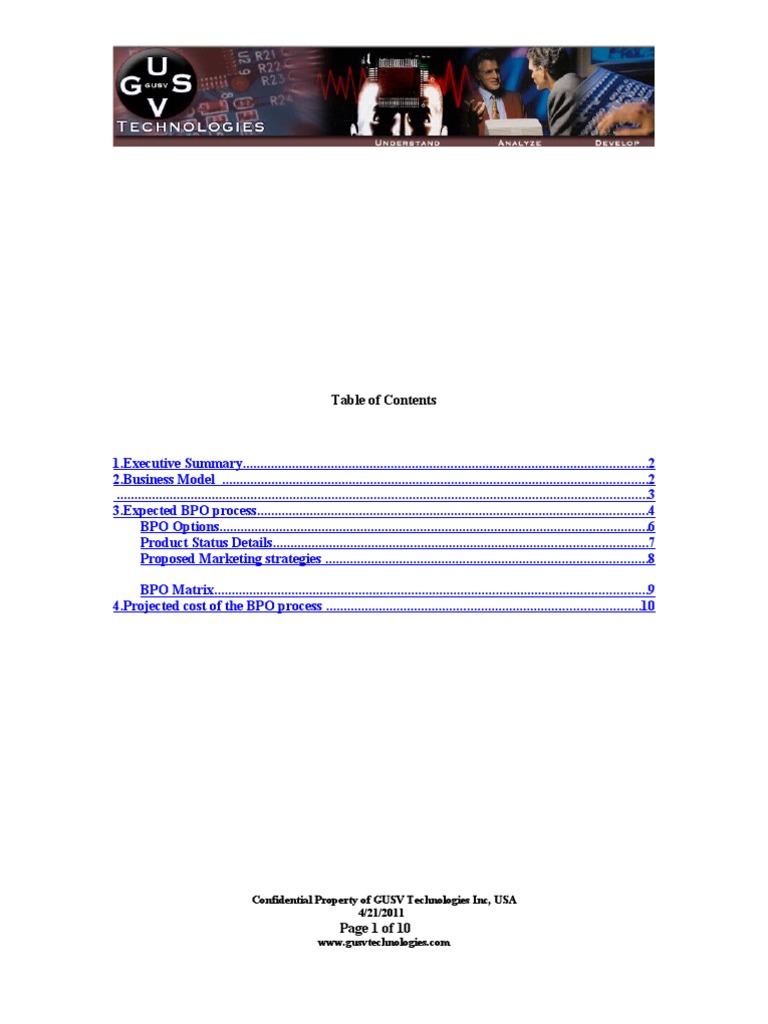 GUSV Technologies BPO Proposal | PDF | Outsourcing | Business Process