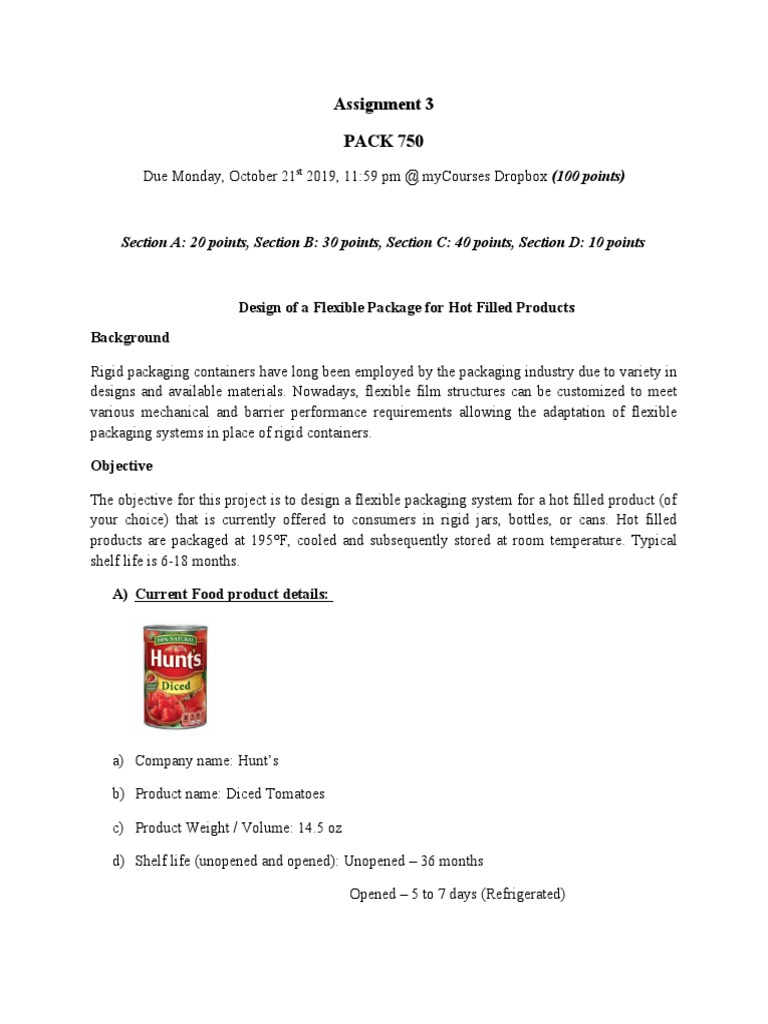 Assignment 3 PACK 750 Fall 2019 | PDF | Packaging And Labeling | Shelf Life
