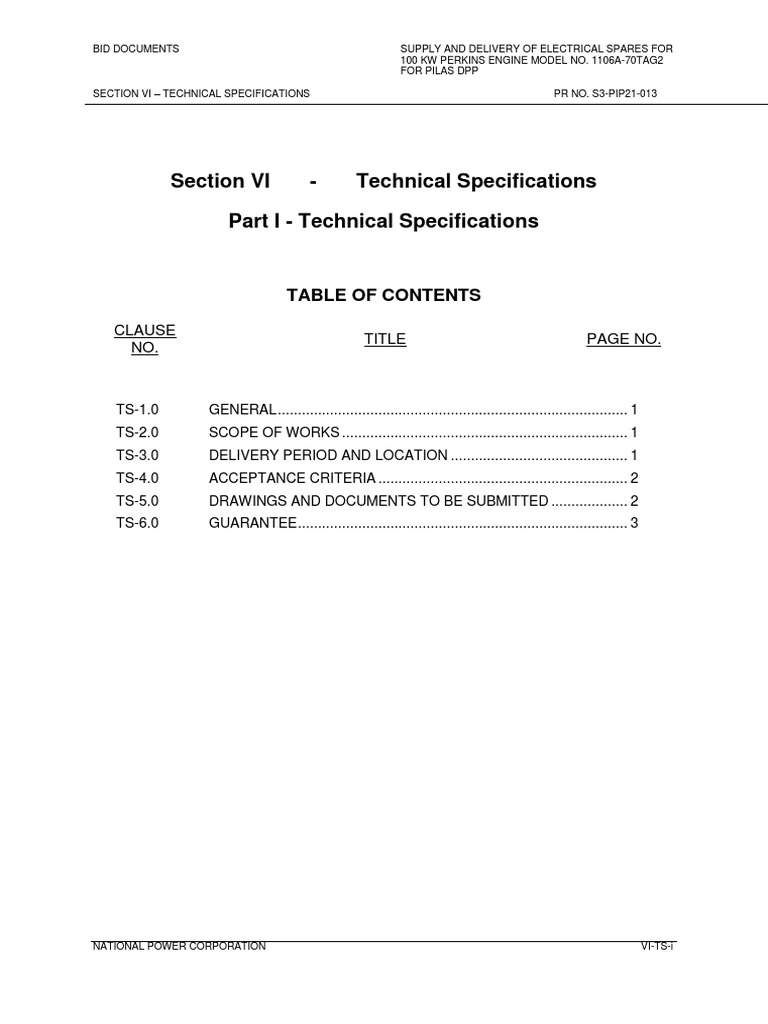 Section VI - Technical Specifications Part I - Technical Specifications ...