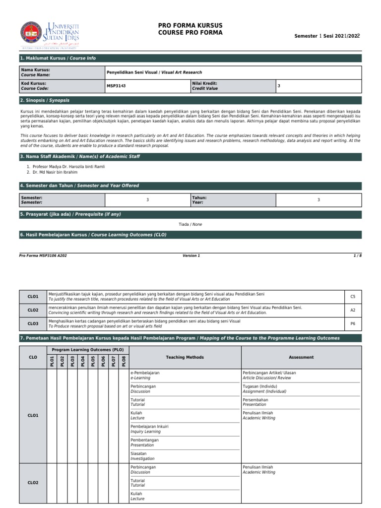 Proforma MSP3143SEM 1 2021-2022 | PDF