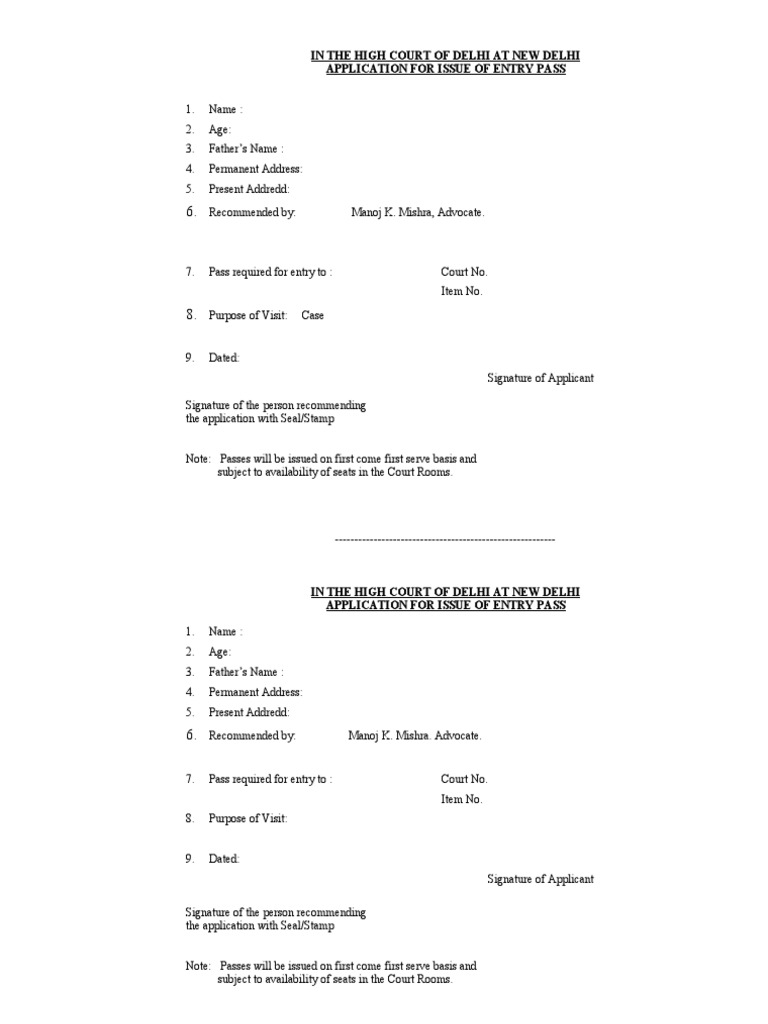 Format - High Court Entry Pass | PDF | Advocate | Government