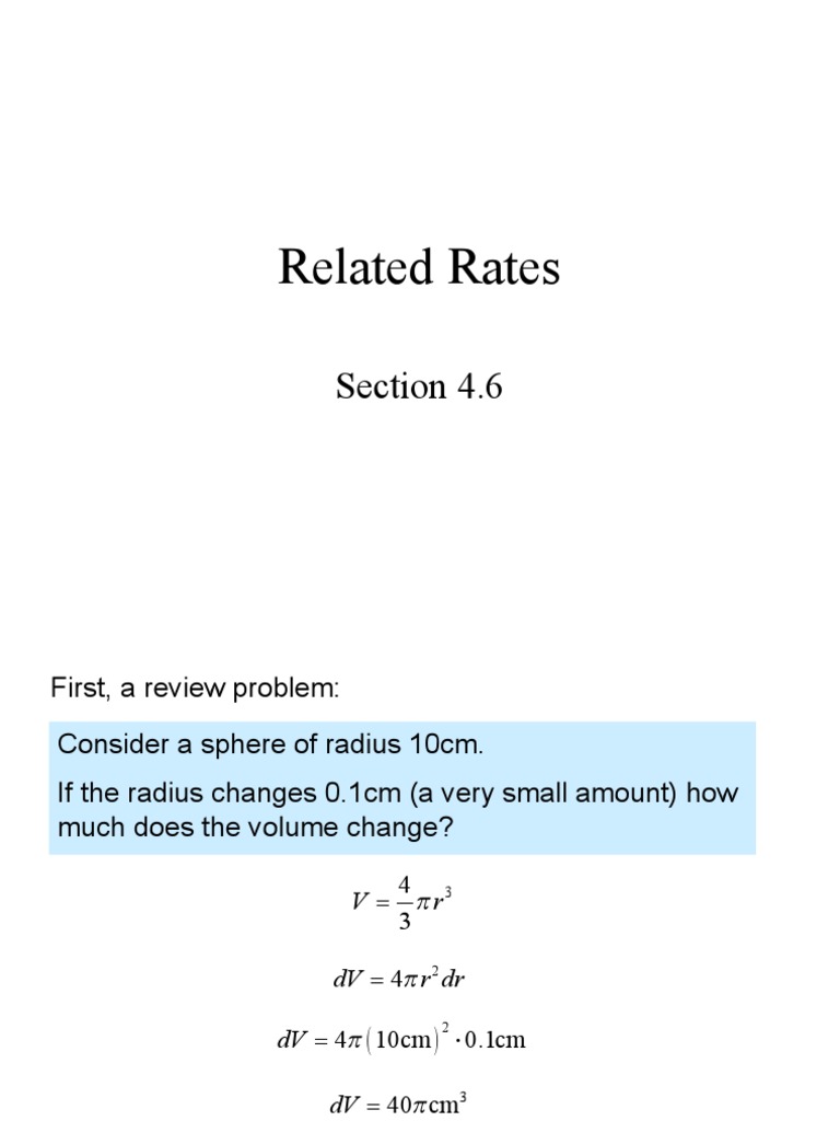 4-6 - Related Rates Answers | PDF | Sphere | Volume