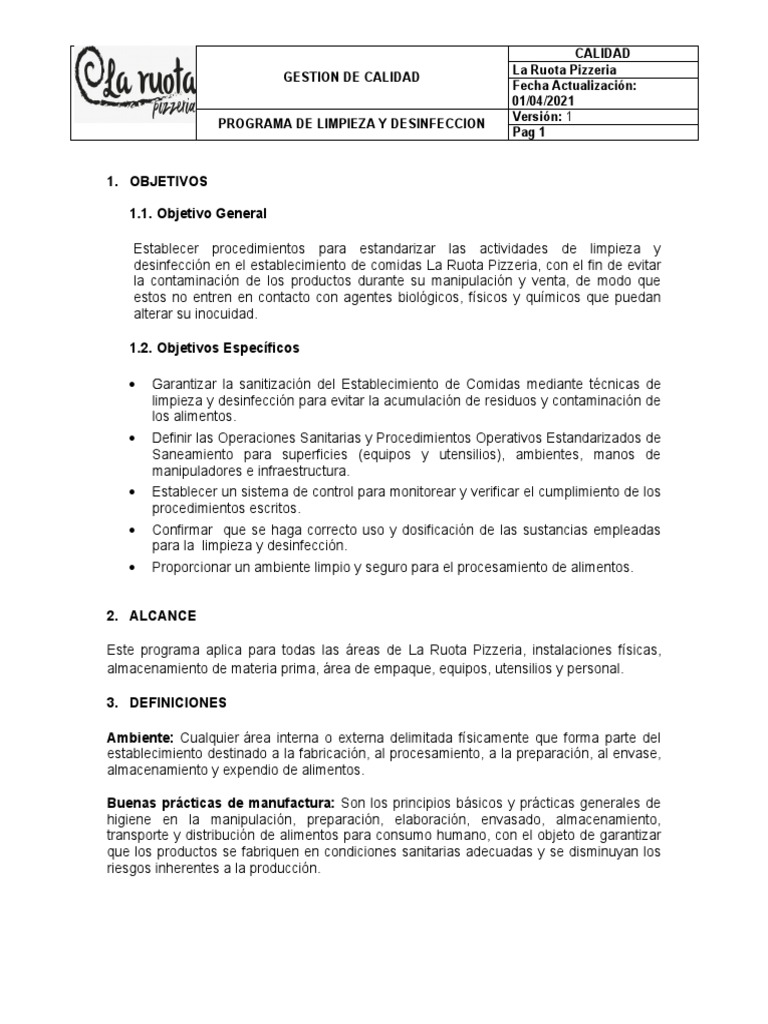 Programa L&D La Routa Pizzeria | PDF | Alimentos | Contaminación