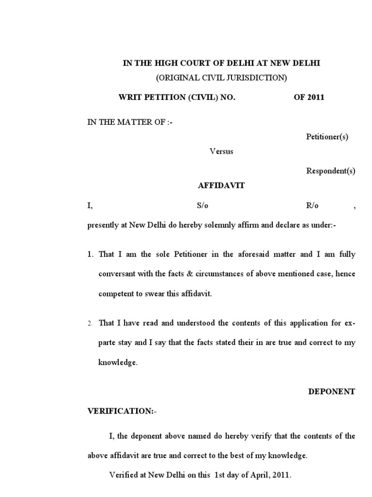 Format of Affidavit For Filing Civil Writ Petition in High Court | PDF | Affidavit | Separation ...