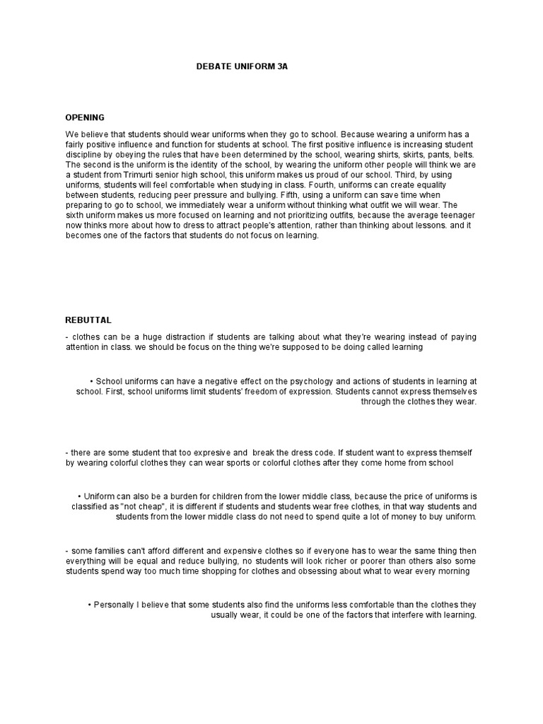 Debate Uniform | PDF | Clothing | Softlines (Retail)