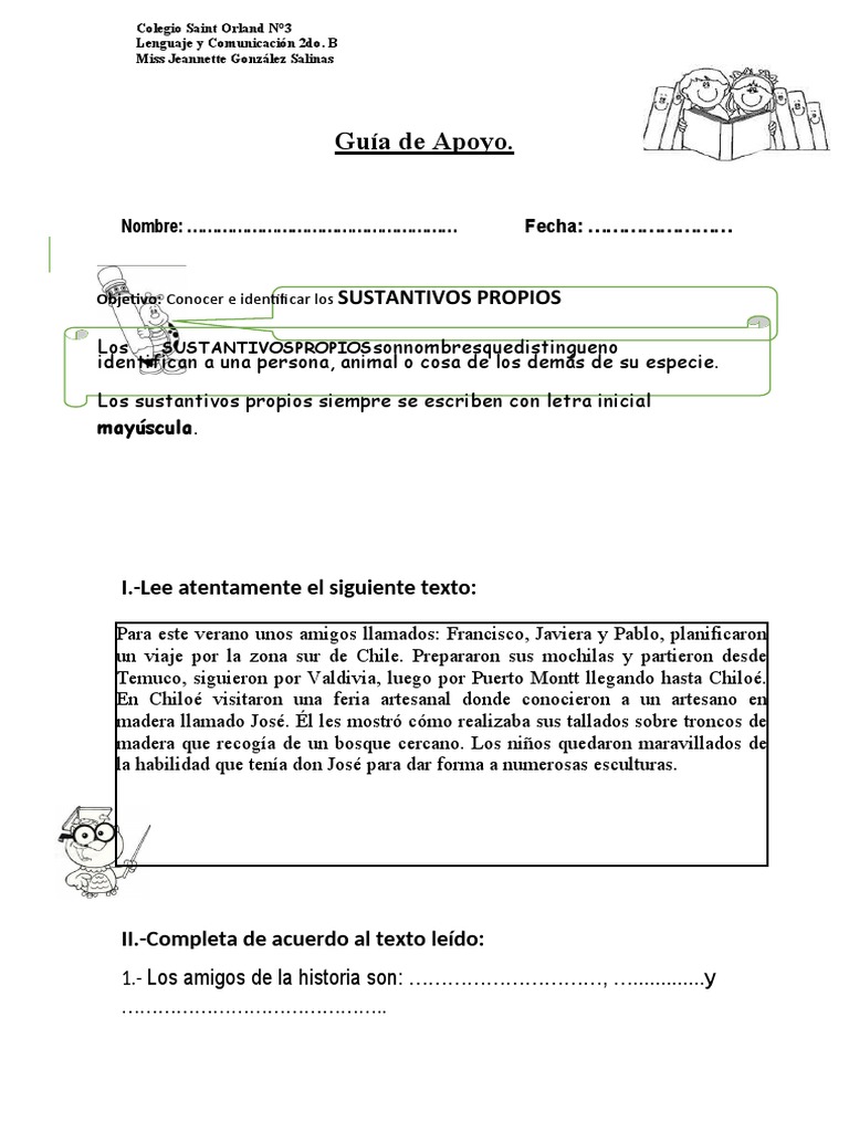Lenguaje - 2ºB GUÍA Sustantivo Propio y Común | PDF | Estudios de ...
