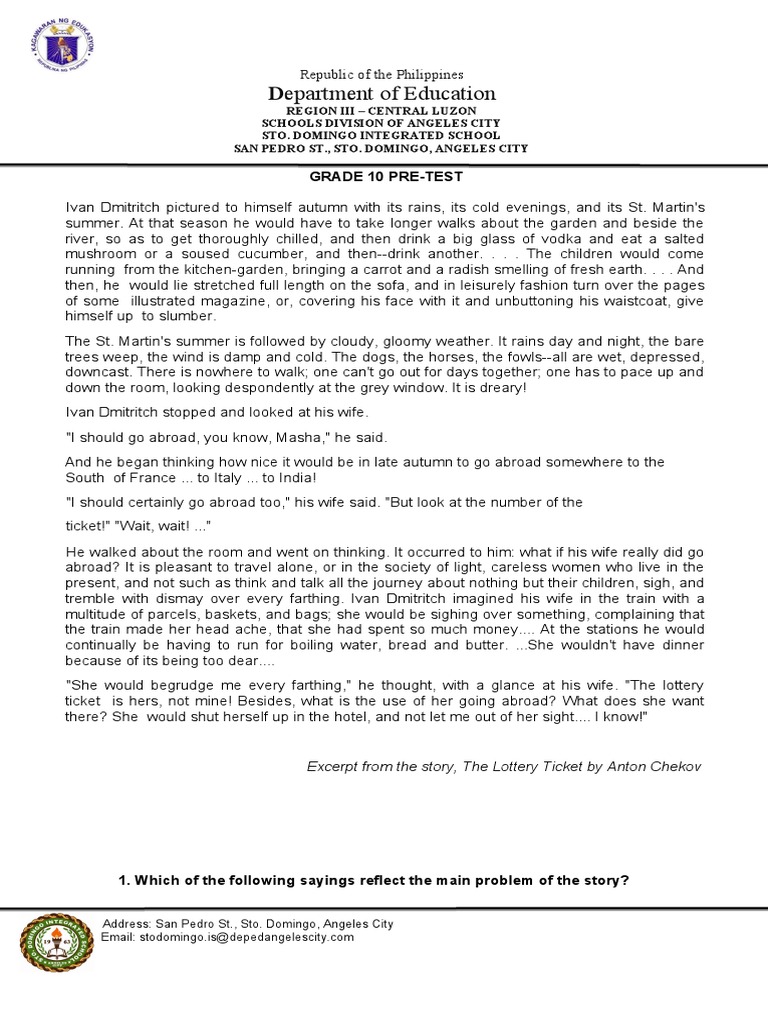 Department of Education: Grade 10 Pre-Test | Download Free PDF | Inca ...