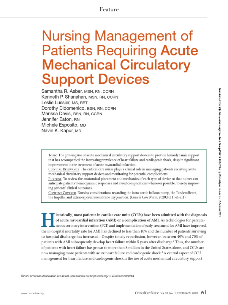 Nursing Management of Patients Requiring Acute Mechanical Circulatory ...
