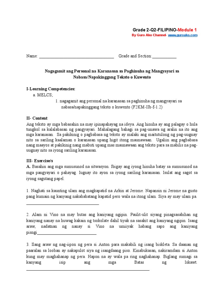 Grade 2-Q2-FILIPINO-Module 1 | PDF