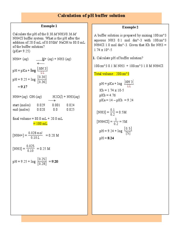 Calculation of PH Buffer Solution | PDF | Ph | Acid Dissociation Constant