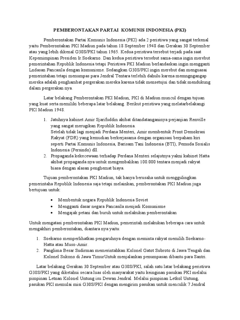 Tugas Karya Ilmiah Tentang PKI | PDF