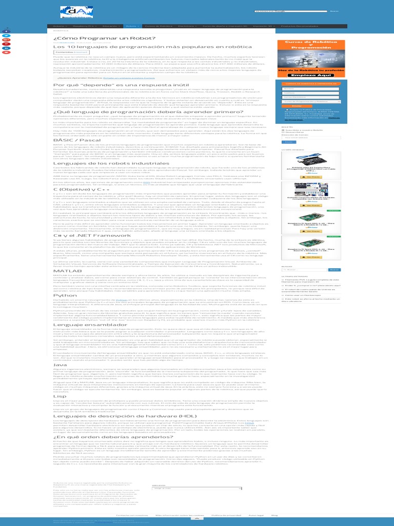 ! Los 10 Mejores Lenguajes para Aprender A Programar Robots | PDF ...
