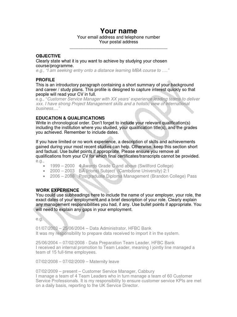 CV Template | PDF | Master Of Business Administration | Educational Stages
