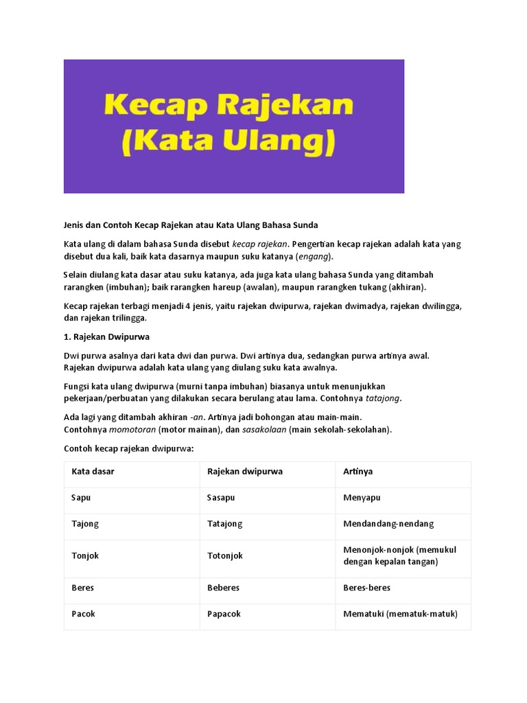 Jenis dan Contoh Kecap Rajekan Sunda | PDF