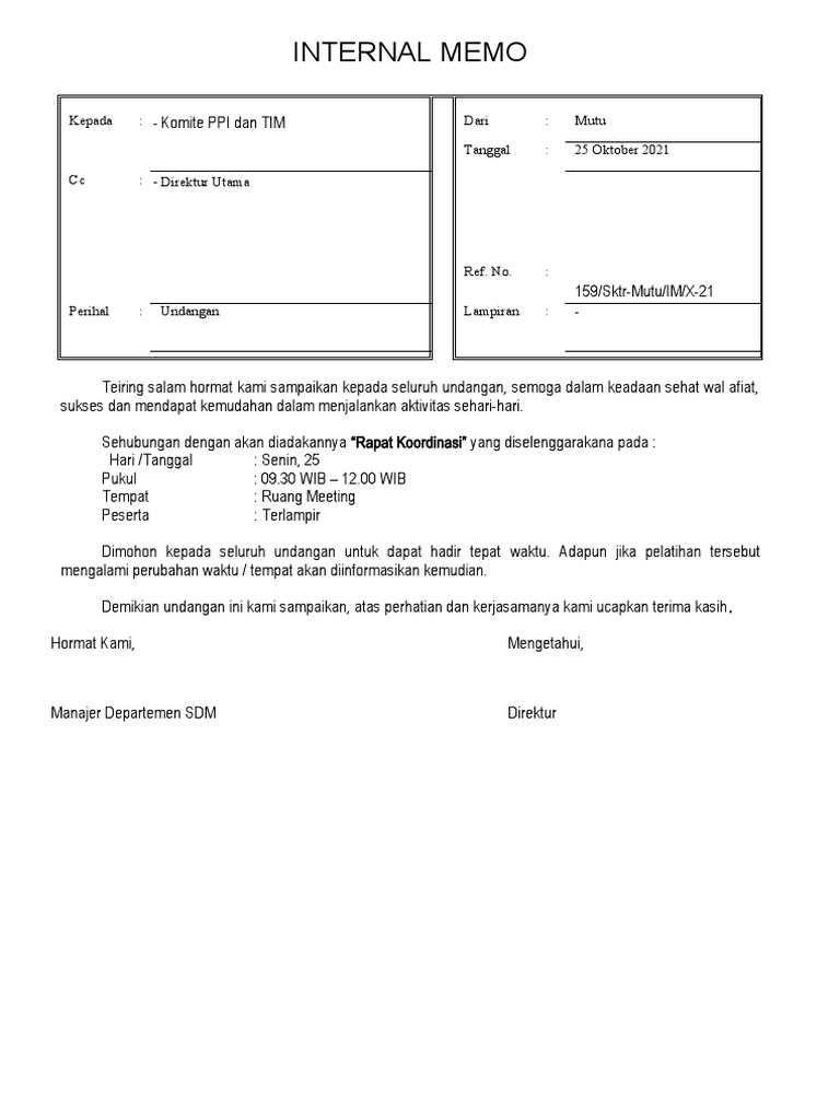 Contoh Internal Memo | PDF
