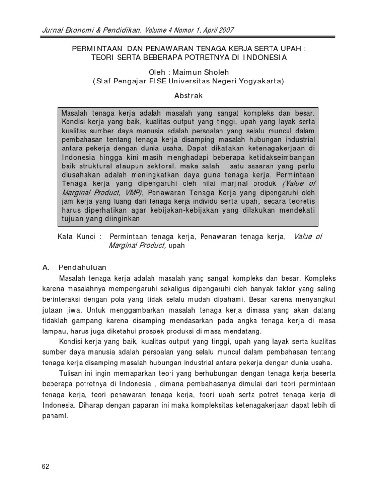 ID Permintaan Dan Penawaran Tenaga Kerja Serta Upah Teori Serta Beberapa Potretnya | PDF